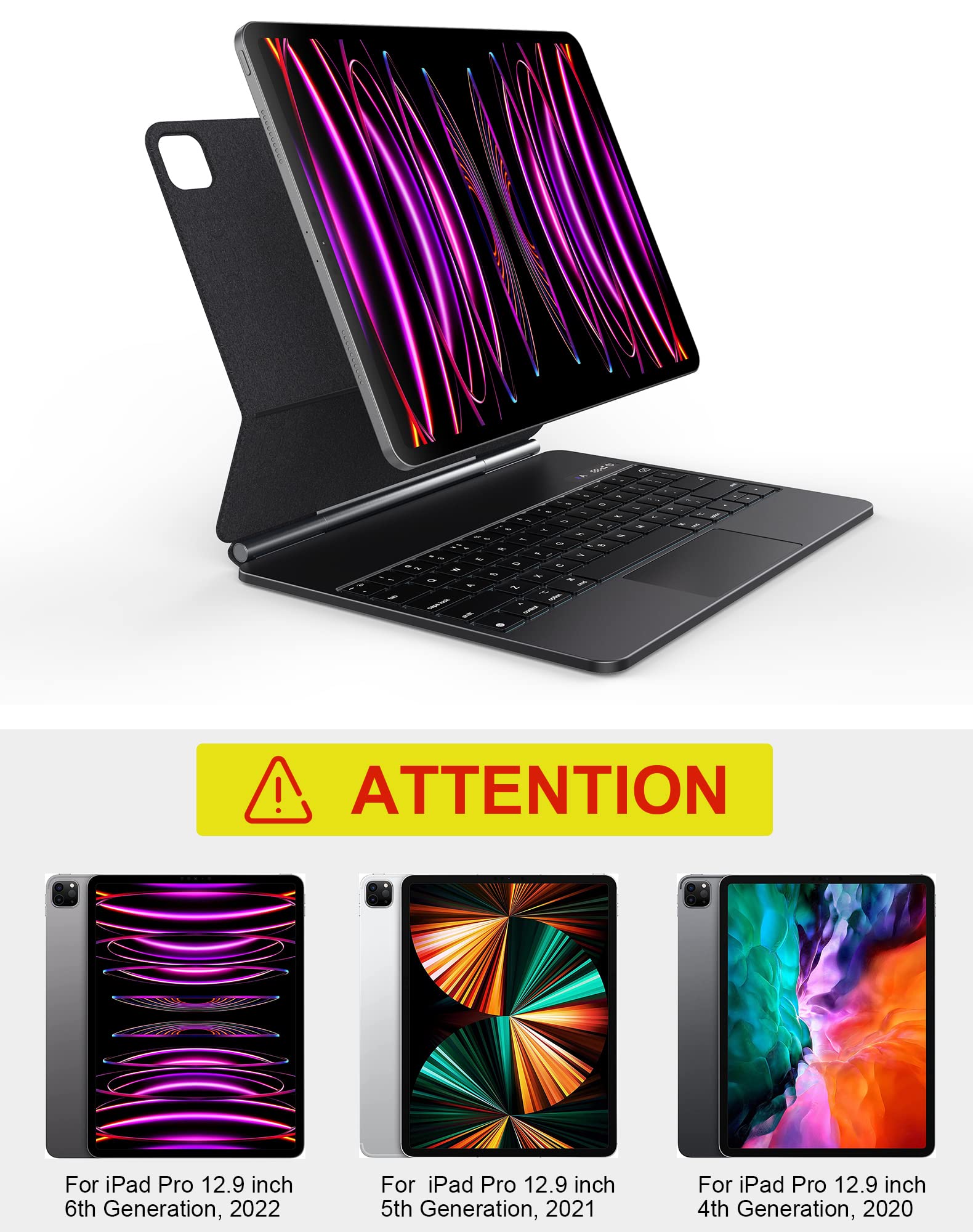 DBFNIA Magnetic Keyboard Case Compatible with iPad Pro 12.9 6th Generation 2022, [Smart Wake-up][Sensitive Touch] Wireless Keyboard Touchpad Cover with Pen Holder for iPad Pro 12.9 5/4 Gen, White