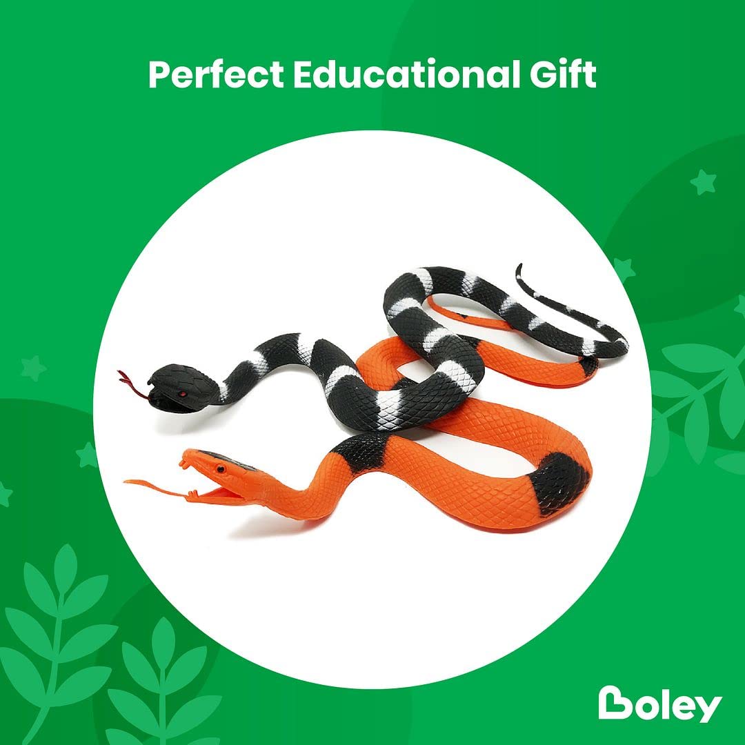 Boley Giant Realistic Rubber Snakes - 8 Pack 18" Long Realistic Fake Snake Toy Set - Pack includes Python, Rattlesnake, Cobra - Prank Toys, Theater Props, and Party Favors - Rubber Snakes for Kids!