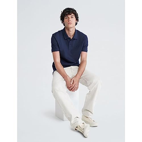 Calvin Klein Men's Smooth Cotton Monogram Logo Polo Shirt, Dark Sapphire, X-Large