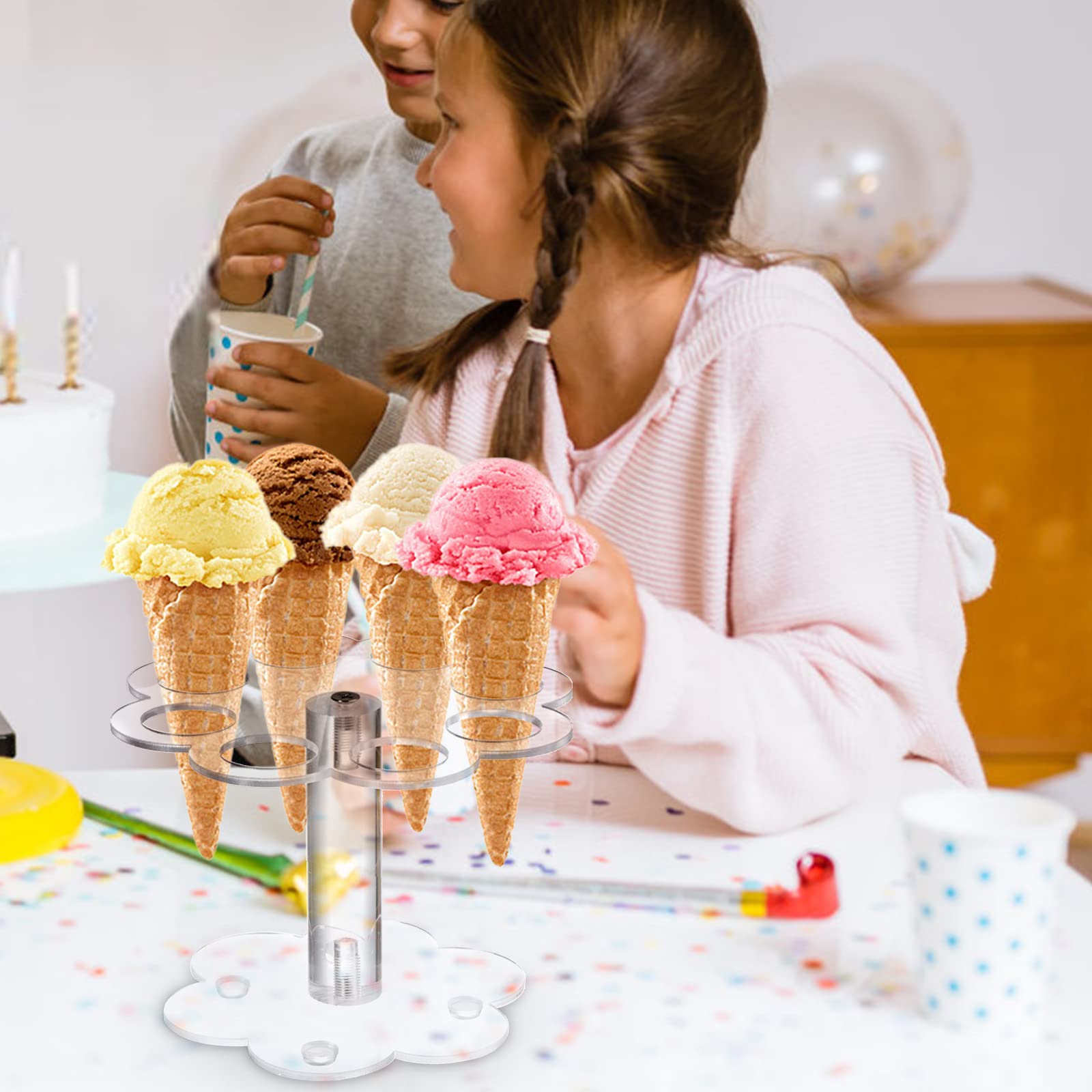 Dicunoy 3 Pack Ice Cream Cone Holder, 8 Holes Acrylic Waffle Cone Display Stand, Circle Hand Roll Sushi Stand Rack with Base for Restaurant, Party, Buffet, Wedding, Birthday