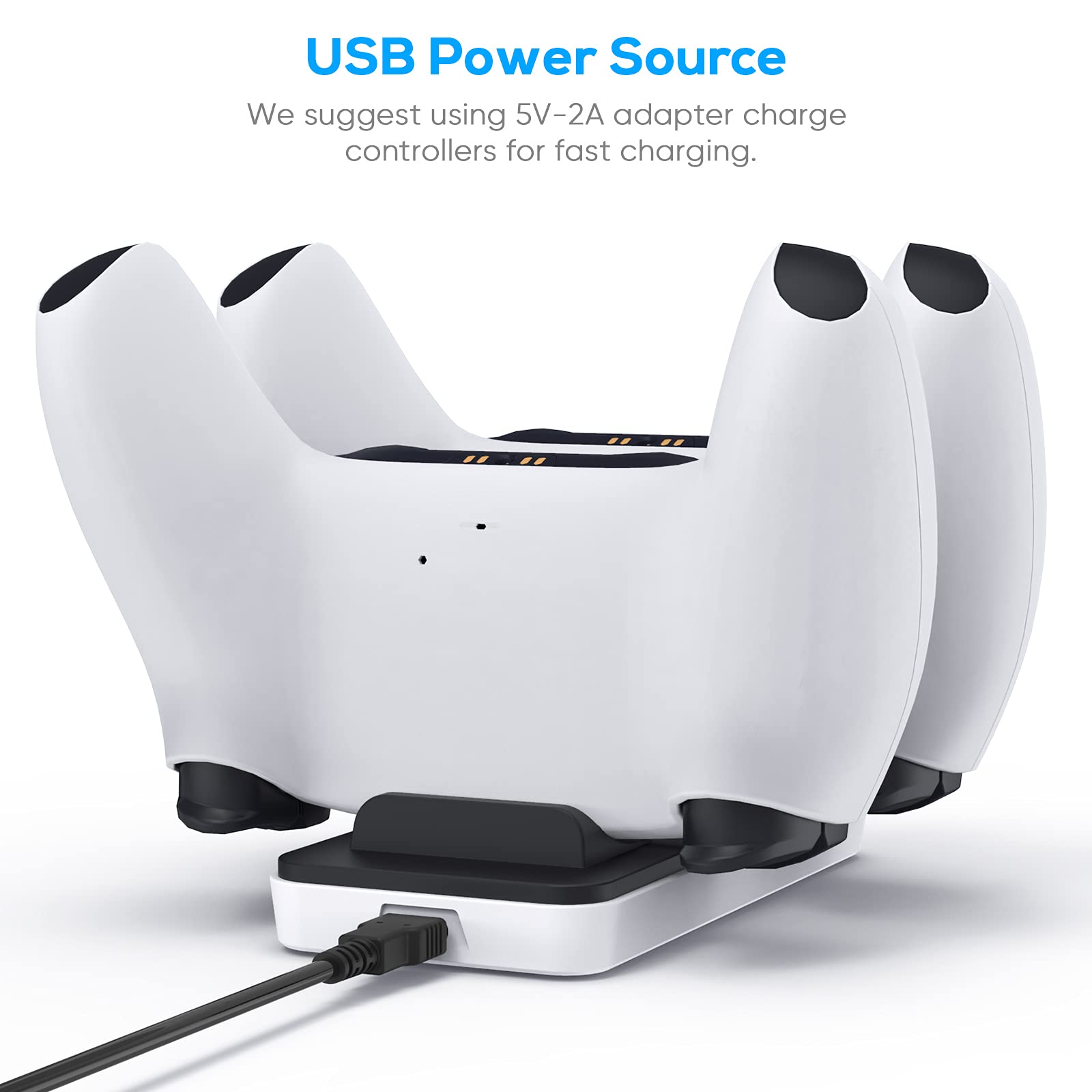 Charger Compatible with PS5 Controller, YUANHOT Charging Station with Dual Detachable USB C Ports
