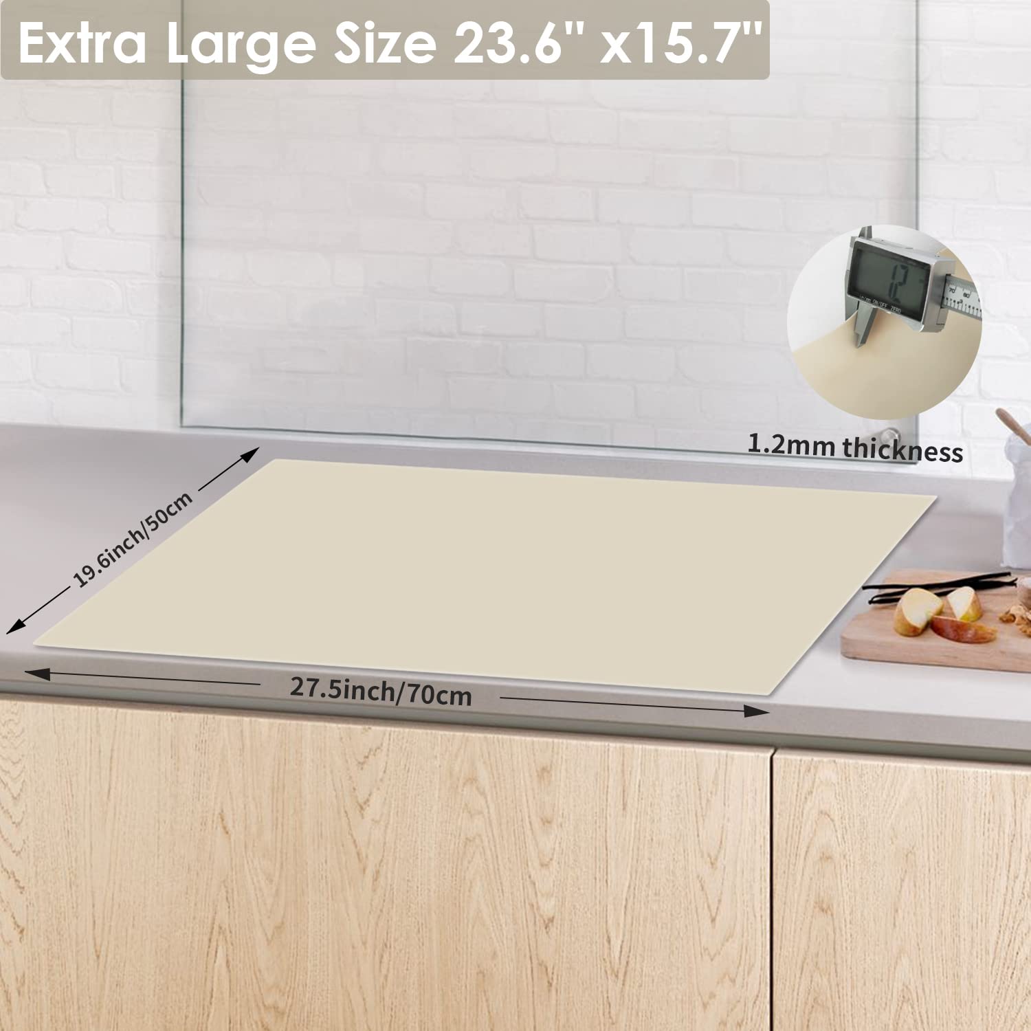 Extra Large Silicone Placemat, Food-Grade Flexible Silicone Mat Kids Non-Slip Dinner Placemat Waterproof Heat Insulation Countertop Protector Silicone Pastry Rolling Dough Mats 27.6x19.7''Beige, 1Pack