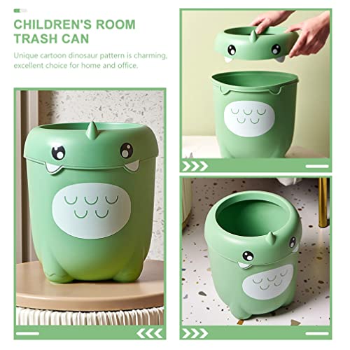 FOMIYES Cartoon Trash can Cartoon Trash Container Bin for Kids Room, Large Capacity Garbage Can, 2 Gallons Wastepaper Waste Basket Light Green Dinosaur Garbage can