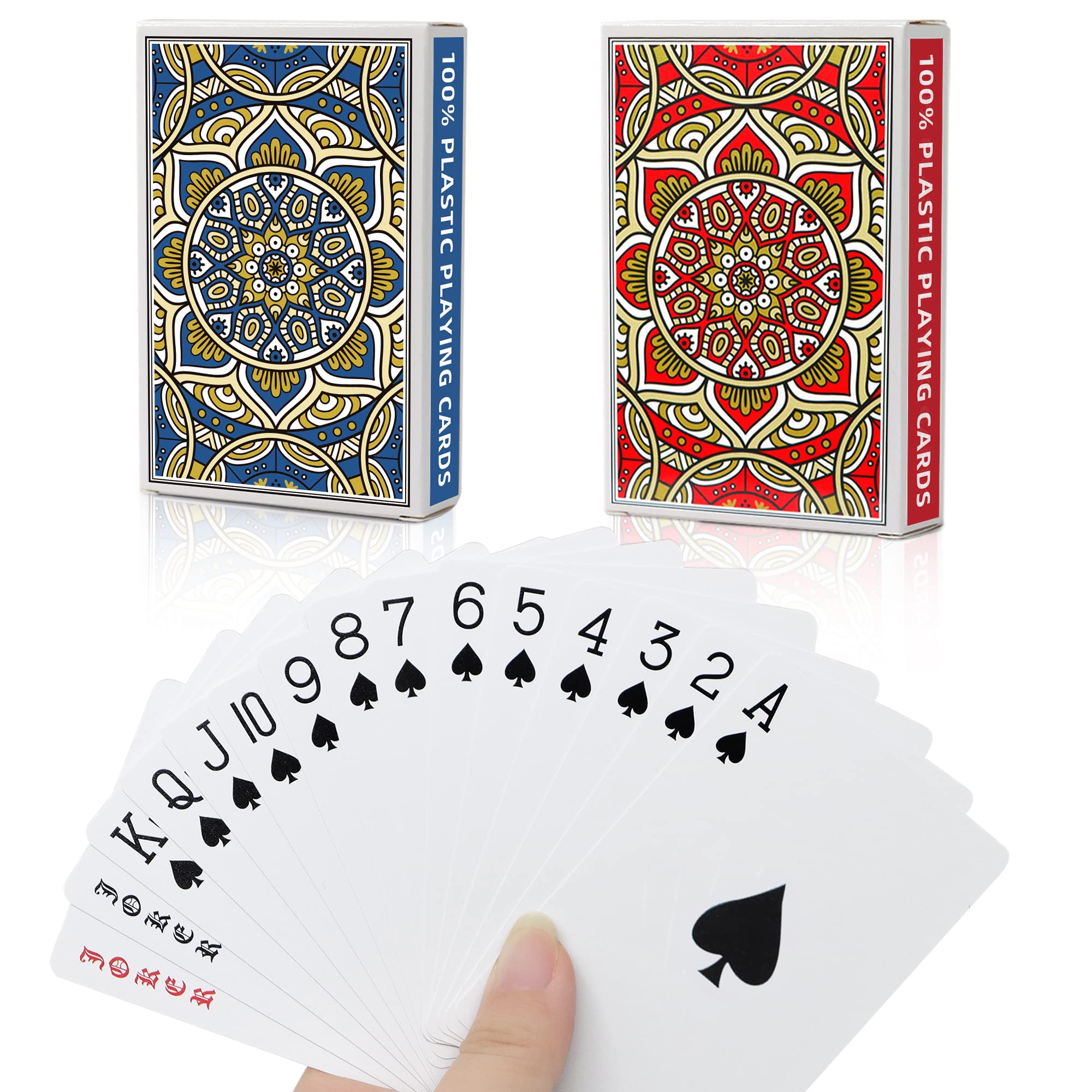 Neasyth Waterproof Plastic Playing Cards,Decks of Cards 2 Pack, for Magic Props, Pool Beach Water Card Games (Size:3.43inch*2.24inch)