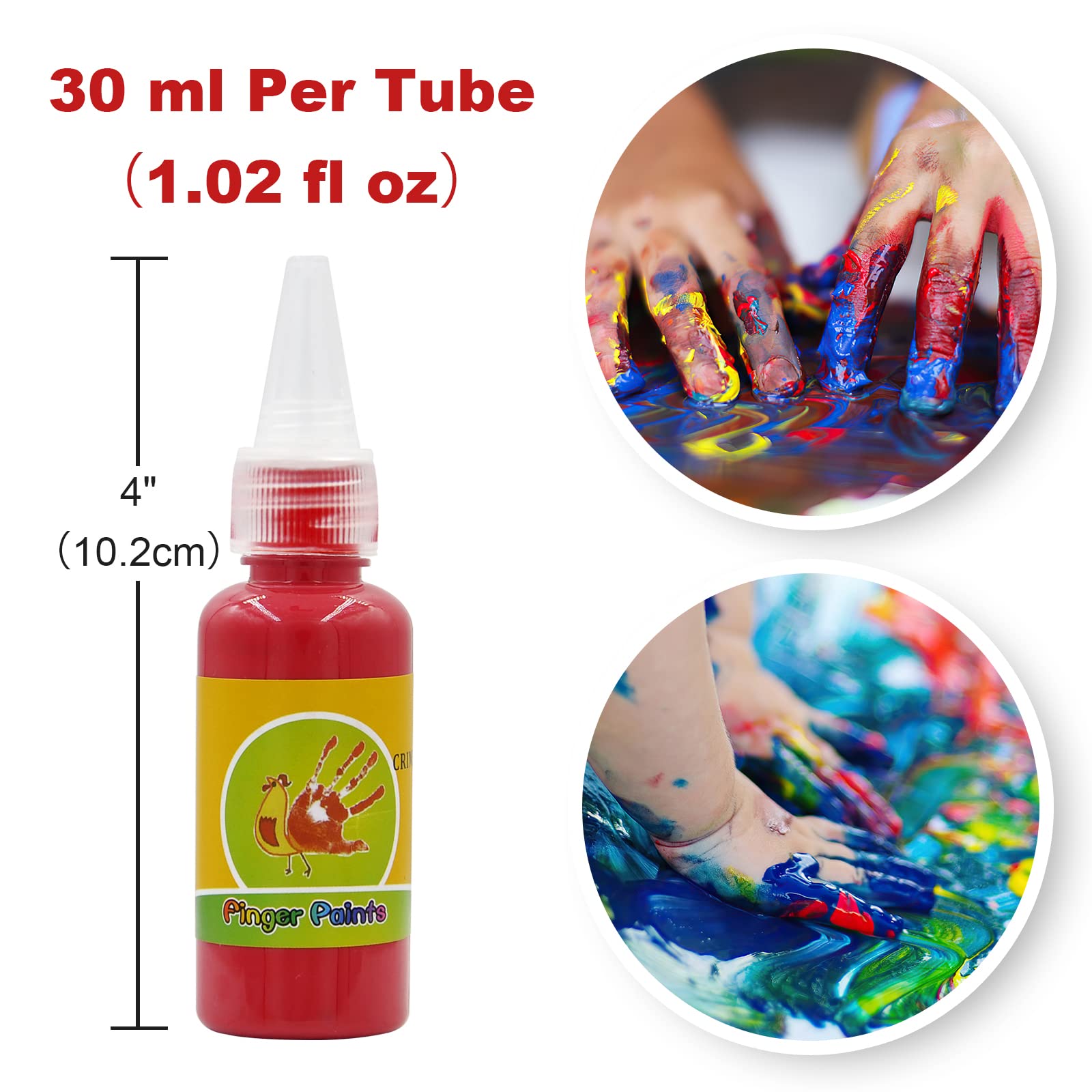 Magicdo 12 PCS Washable Non-Toxic Finger Paint for Kids Toddlers 1-3, Tempera Paint for DIY Crafts Painting, Safe Bath Paint, School Painting (12colors X 1fl oz)