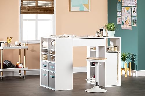 South Shore Crea Counter-Height Craft Table with Scratchproof Surface and Interchangeable Modules - 4 baskets included, Pure White