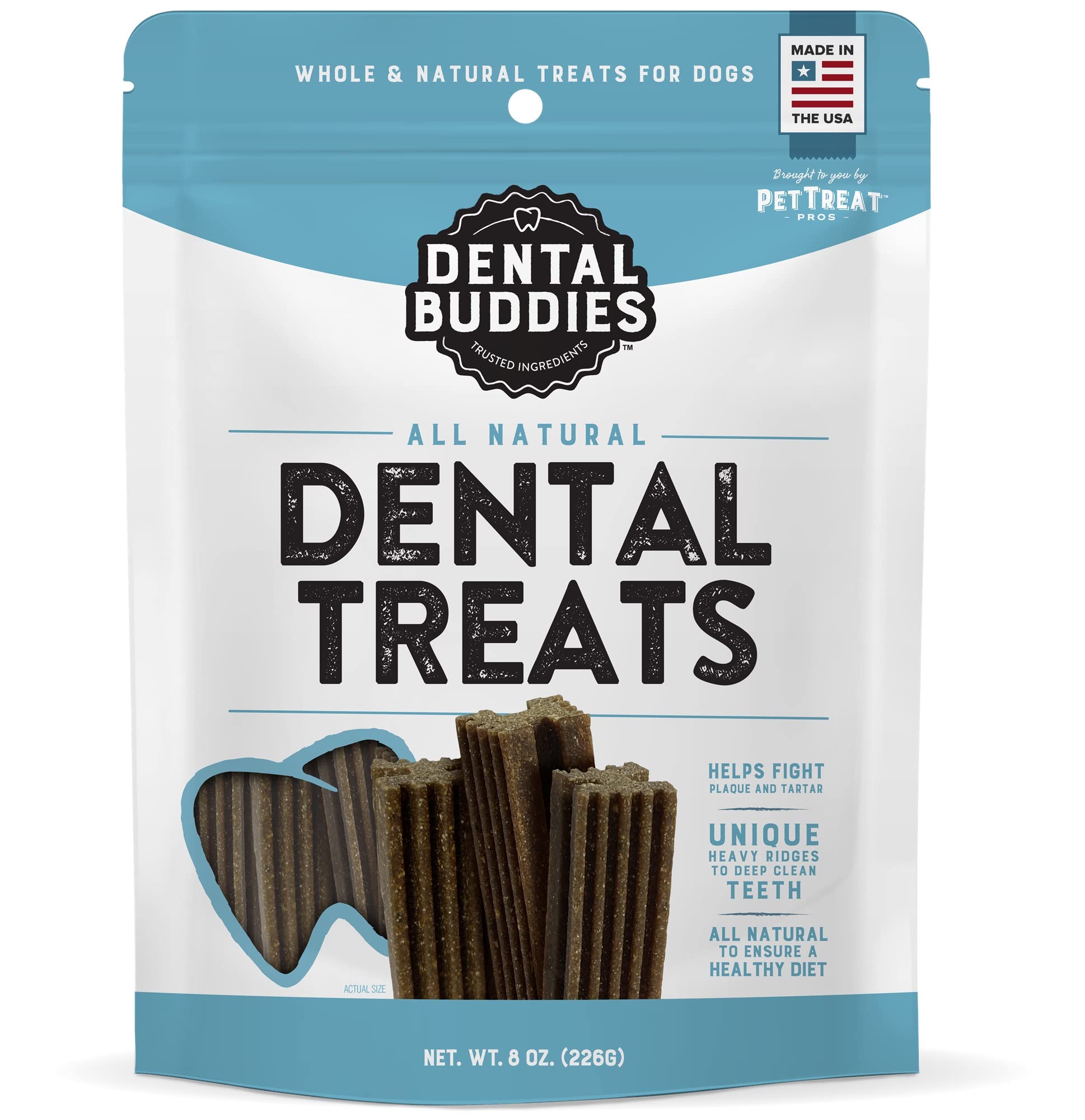 Pet Treat Pros - Dental Buddies - Dental Treats with Heavy Ridges - Helps Fight Plaque & Tartar - 8 Oz. / 226g