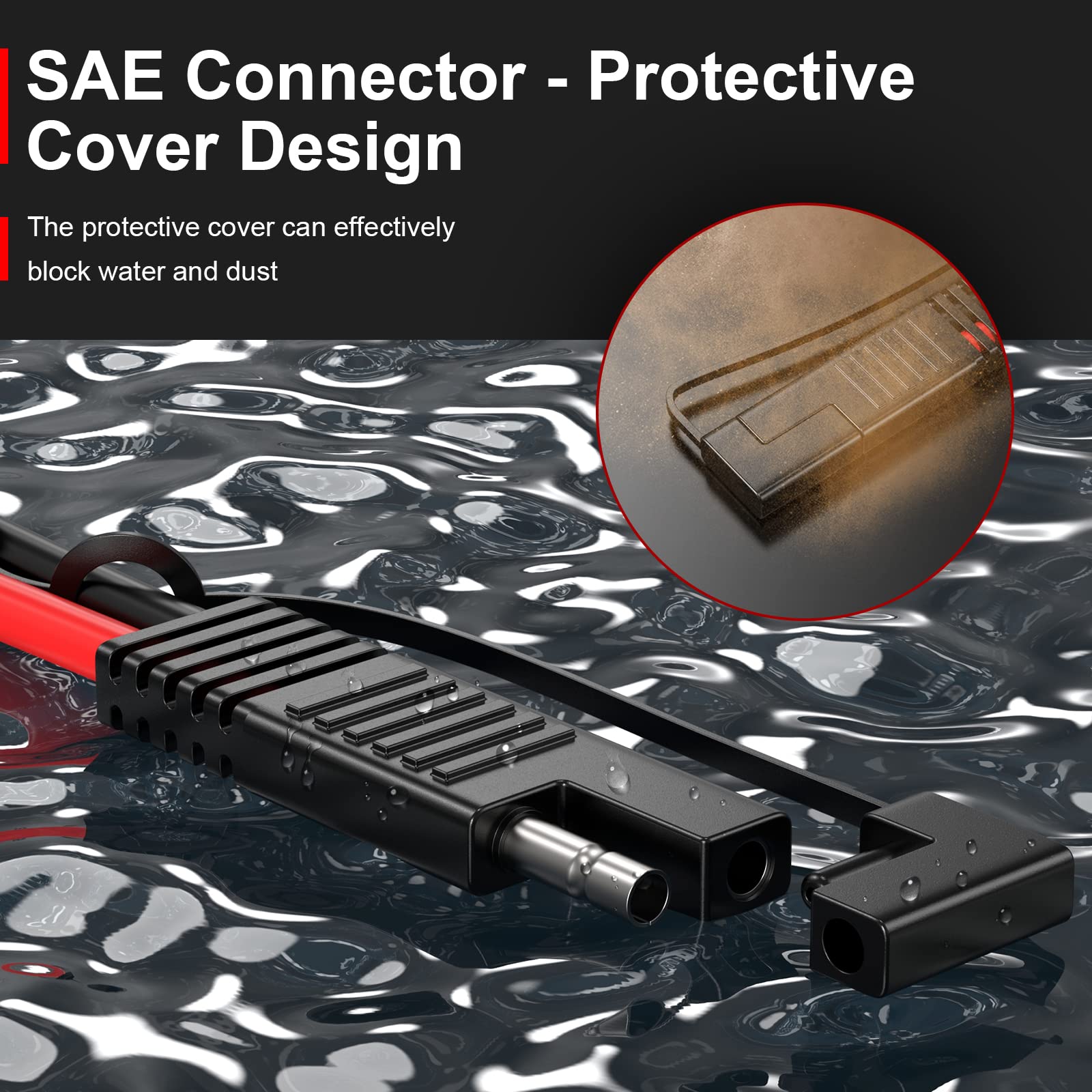 EXTRACTME 2-Pack SAE Connector Harness with 15A Fuse, 2FT 12AWG SAE Power Socket Sidewall Port Connector, SAE Solar Panel Flush Mount Quick Connector Plug Cable for Solar Generator Battery Charger