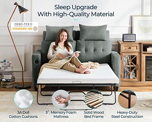 LINSY HOME Pull Out Sofa Bed, 2-in-1 Convertible Sleeper Couch with Memory Foam Mattress, Two Seat Loveseat Sleeper Sofa Bed for Living Room, Dark Grey, Full Size
