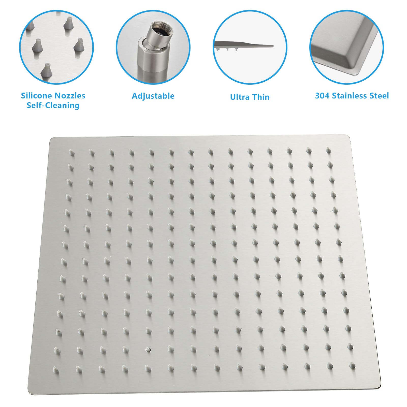 Lordear Gold Rain Shower Head 16 Inch Square Rainfall High Pressure Stainless Steel Rainfall Shower Head 360° Rotation Shower Head Waterfall Showerhead with Silicone Nozzle