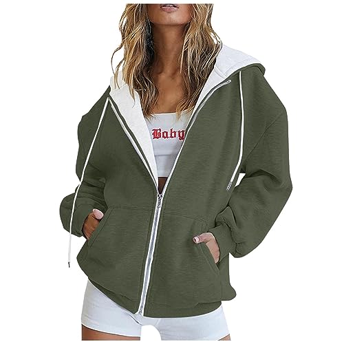 FSAHJKEE Women'S Tops 3/4 Sleeve Loose Fit,Dinosaur Hoodie Cat Ear Hoodie Hoodies For Teens Girls Skeleton Sweatshirt Women Yellow Hoodie Mom Sweatshirt Zip Up Hoodie Y2K(XL,Army Green)