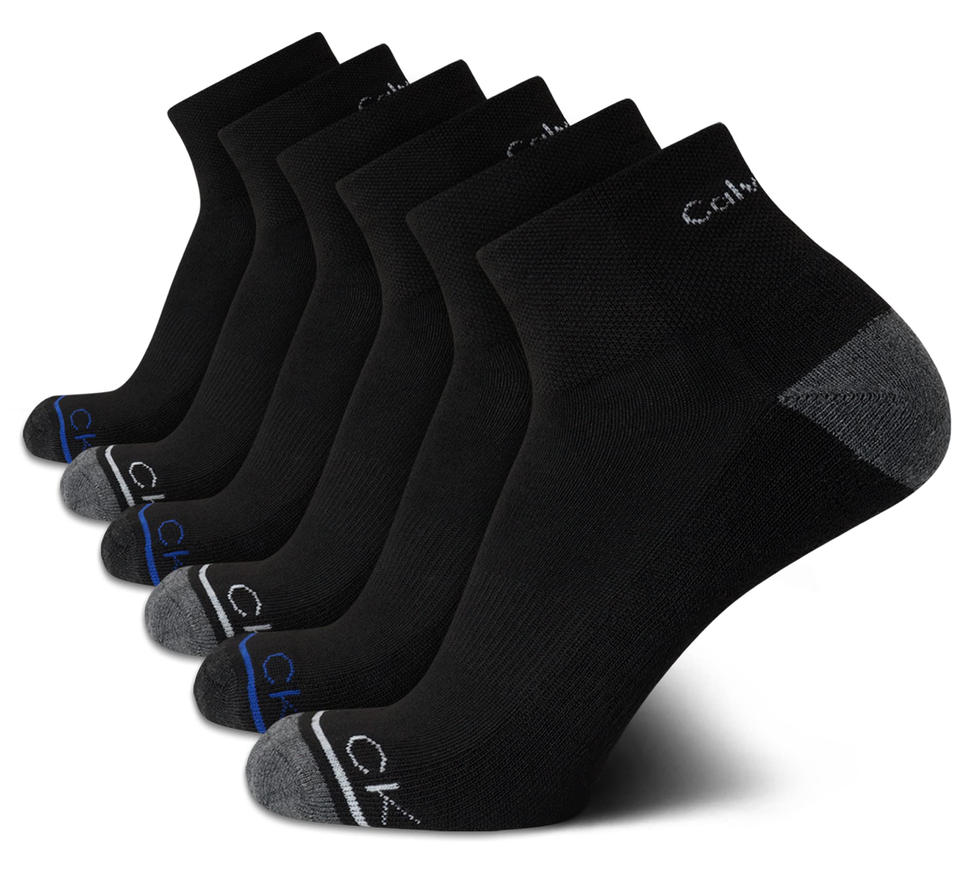 Calvin Klein Men's Quarter Socks - 6 Pack Soft Cushioned Athletic Ankle Socks for Men - Breathable Men's Sports Socks, Size 7-12, Dark Denim Assorted