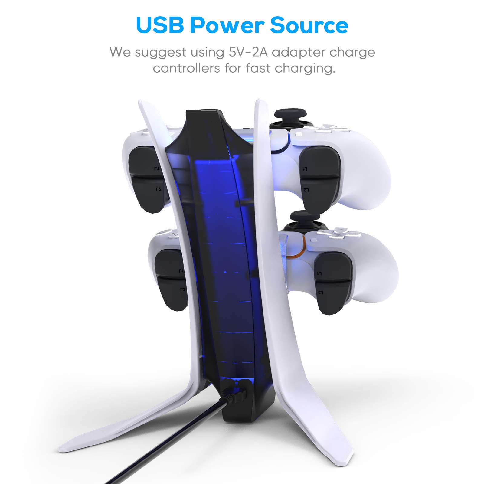 Charger Station for PS5 Controller, YUANHOT Dual Controller Charging Station Dock with Charge Cable, Docking Station Replacement for PS5 Charging Station