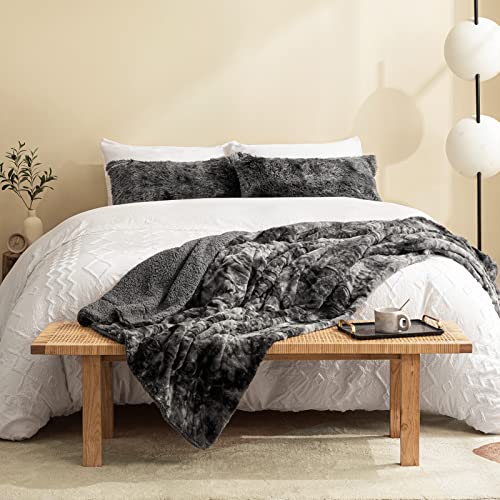 joybest Faux Fur Throw Blanket for Couch, Tie-Dye Reversible Fuzzy Blankets, 50x60 Inches Soft Sherpa Blanket for Sofa and Bed