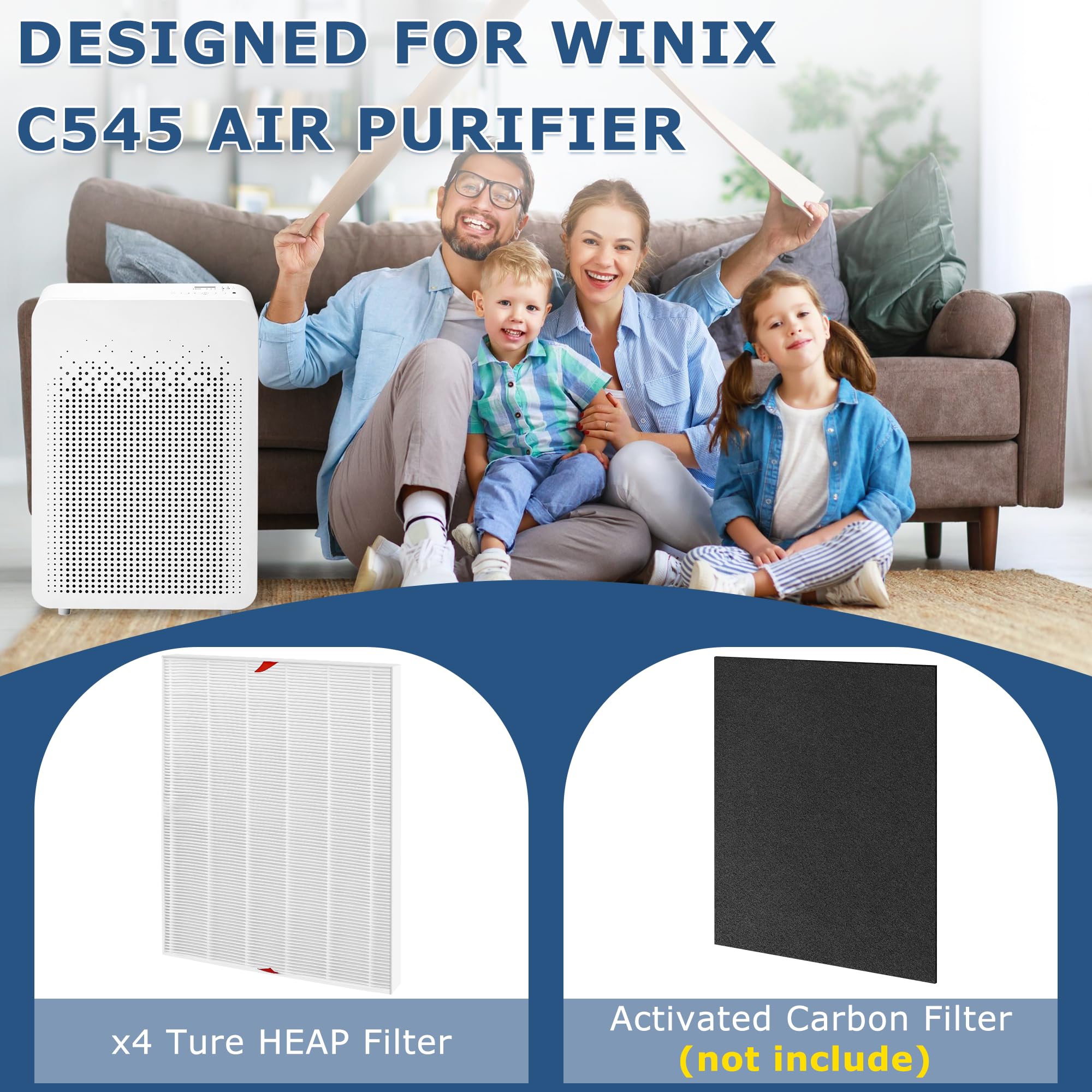 C545 True HEPA Replacement Filter S,Compatible with Winix C545 Plasmawave Air Purifier, Compare to Part 1712-0096-00 | 4 Pack by TOMOON