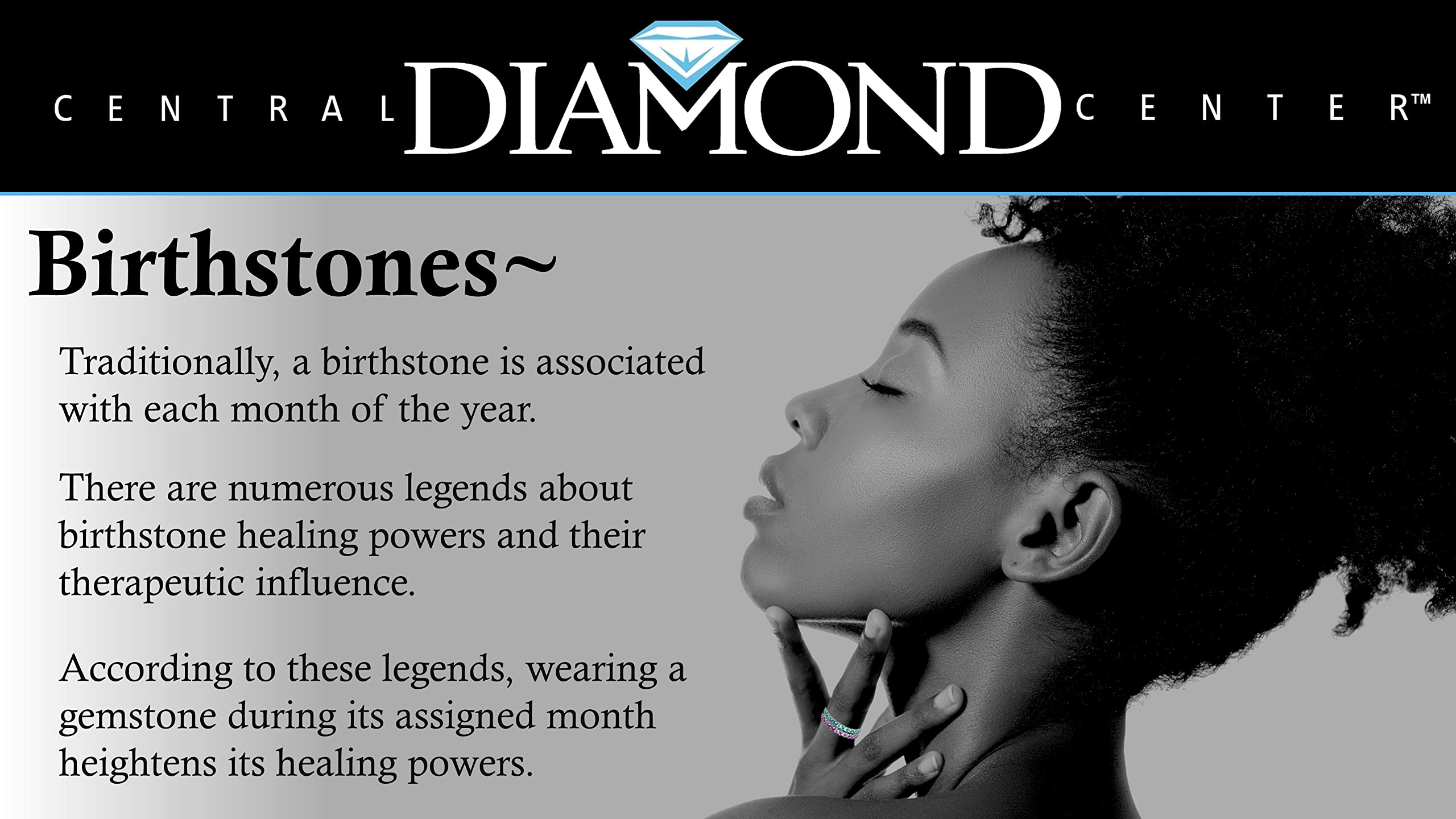 Central Diamond Center Stackable Ring Baguette Cut Platinum Plated Silver - Size 6 - Simulated Sapphire - Sept. Birthstone