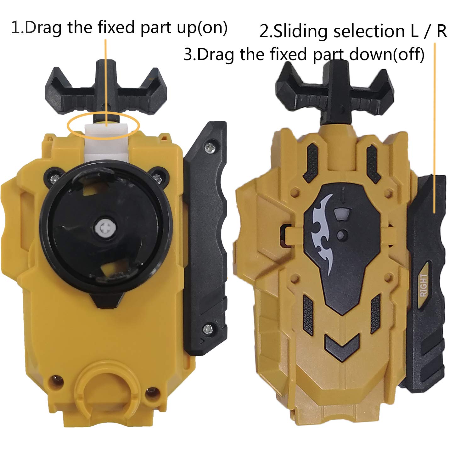 Speder Bey Gyro Blades Launcher and Grip, Light Sparking Battling Burst String Launcher Gyro Left&Right LR Spin Top Compatible with All Bey Burst Series Battling (Gold)