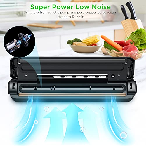 Vacuum Sealer Food Vacuum Sealer Machine with Built-in Cutter,One-Touch Automatic Food Sealer with External Vacuum System for Storage Both Dry and Moist Foods, Vacuum Bags Included