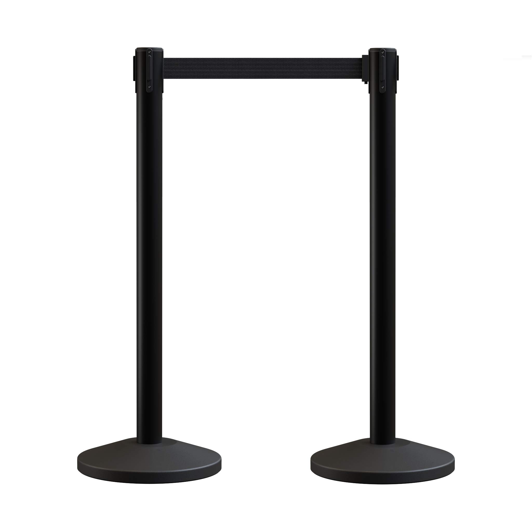Crowd Control Warehouse CCW Series RBB-100 - Set of 2 Stanchion Retractable Belt Barriers - 11 Foot Black Belt, Black Post - Easy Assembly