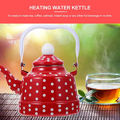 HEMOTON Kettle Stovetop Enameled Teapot Chinese Style Heating Water Kettle with Handle Large Capacity Hot Water Kettle Kitchen Teapot for Stovetop Induction Cooker ( Red ) Red Tea Kettle