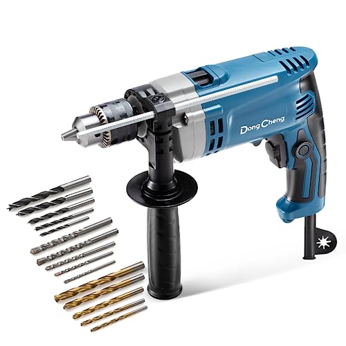 DongCheng Hammer Drill 6A,1/2 Inch Keyed Chuck, 0-3000 RPM/45000 BPM Impact Drill with 15PCS Drilling Bits for Concreteļ¼Metal & Wood, DZJ05-13