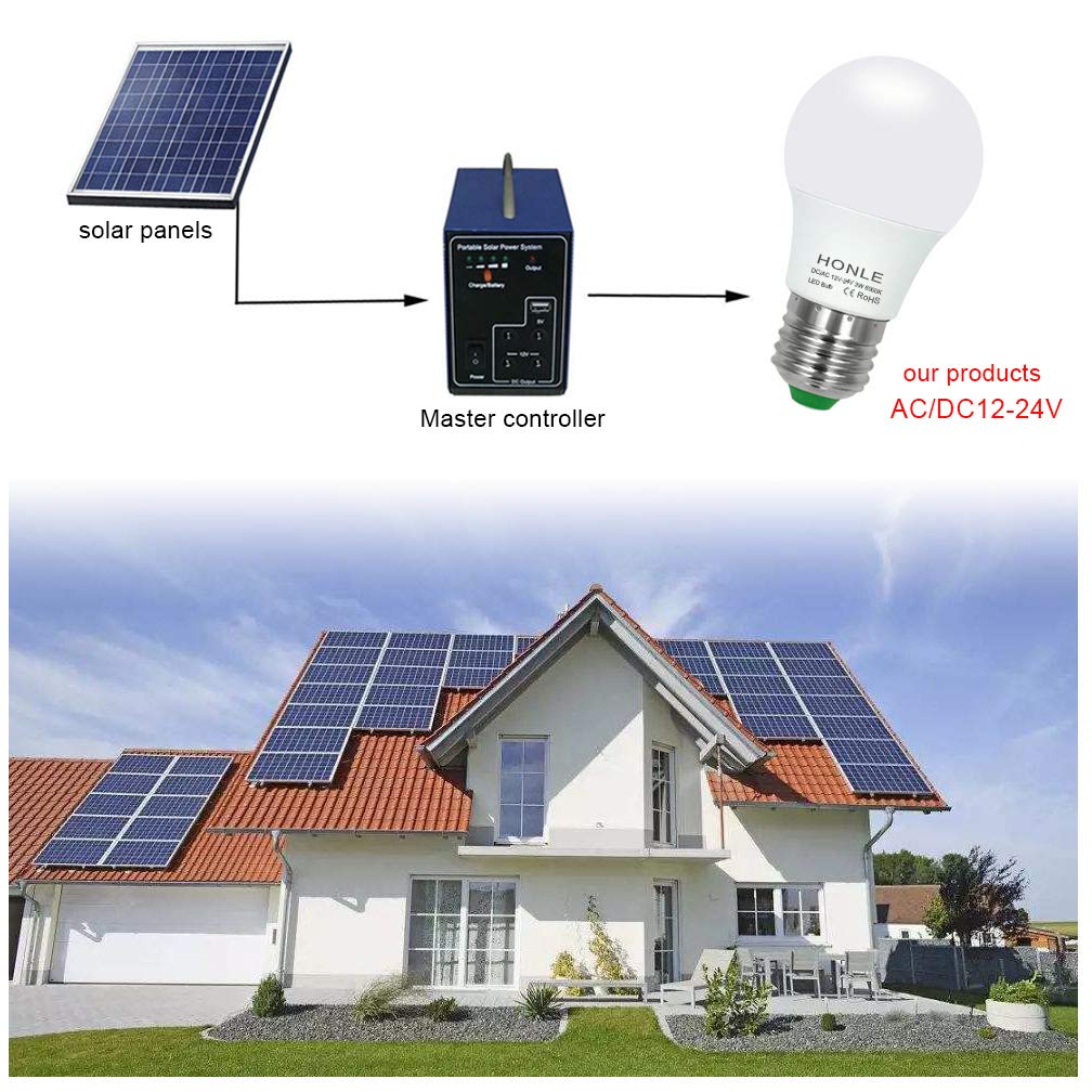 Honle E26 LED Light Bulbs 3W 12V Low Voltage Daylight White 6000K E27 Edison Standard Screw Base 25W Equivalent for Rv, Off Grid Solar Panel Project, Boat, Pack of 2