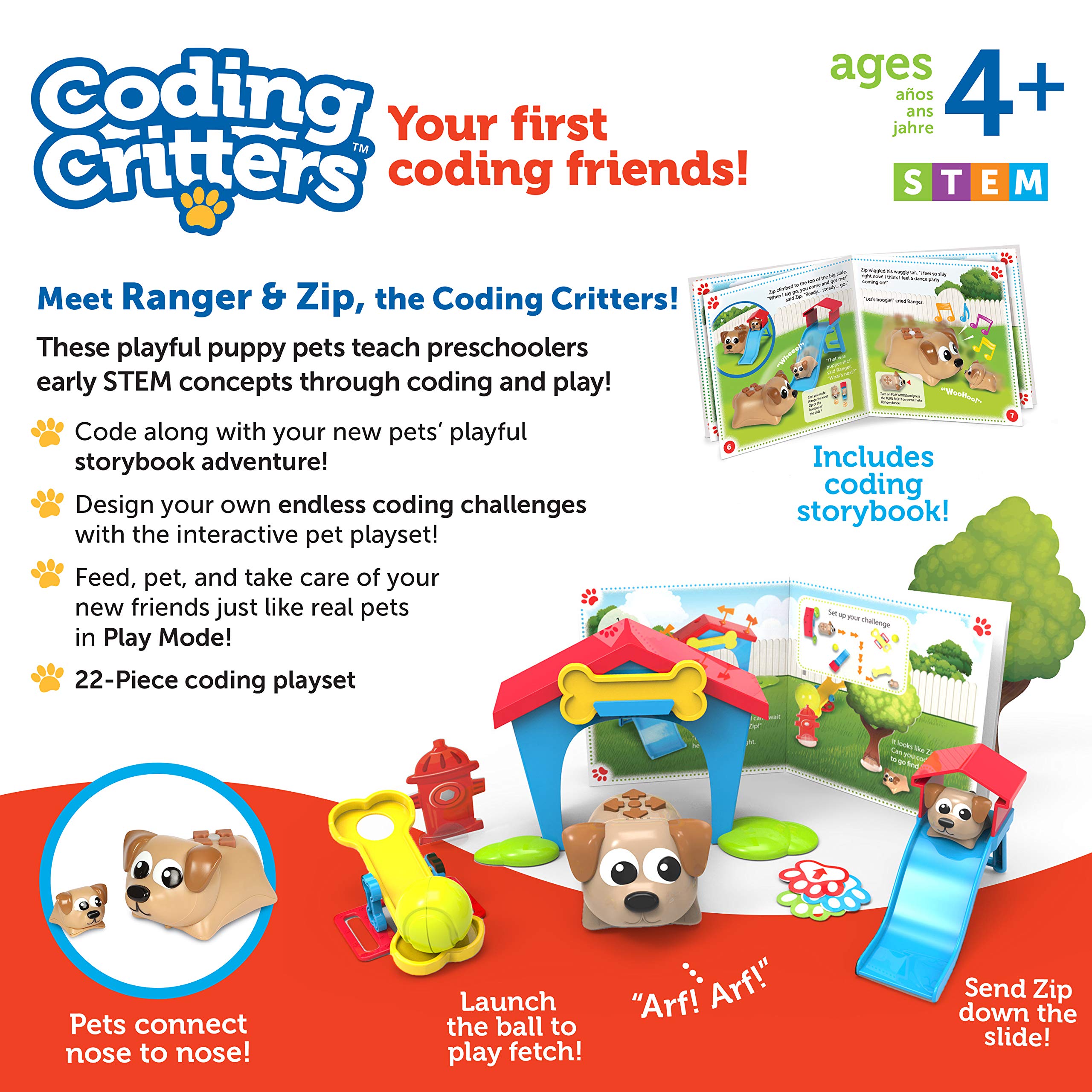 Learning Resources Coding Critters Ranger & Zip,22 Piece Set, Ages 4+, Screen-Free Early Coding Toy for Kids, Interactive STEM Coding Pet, Gifts for Boys and Girls
