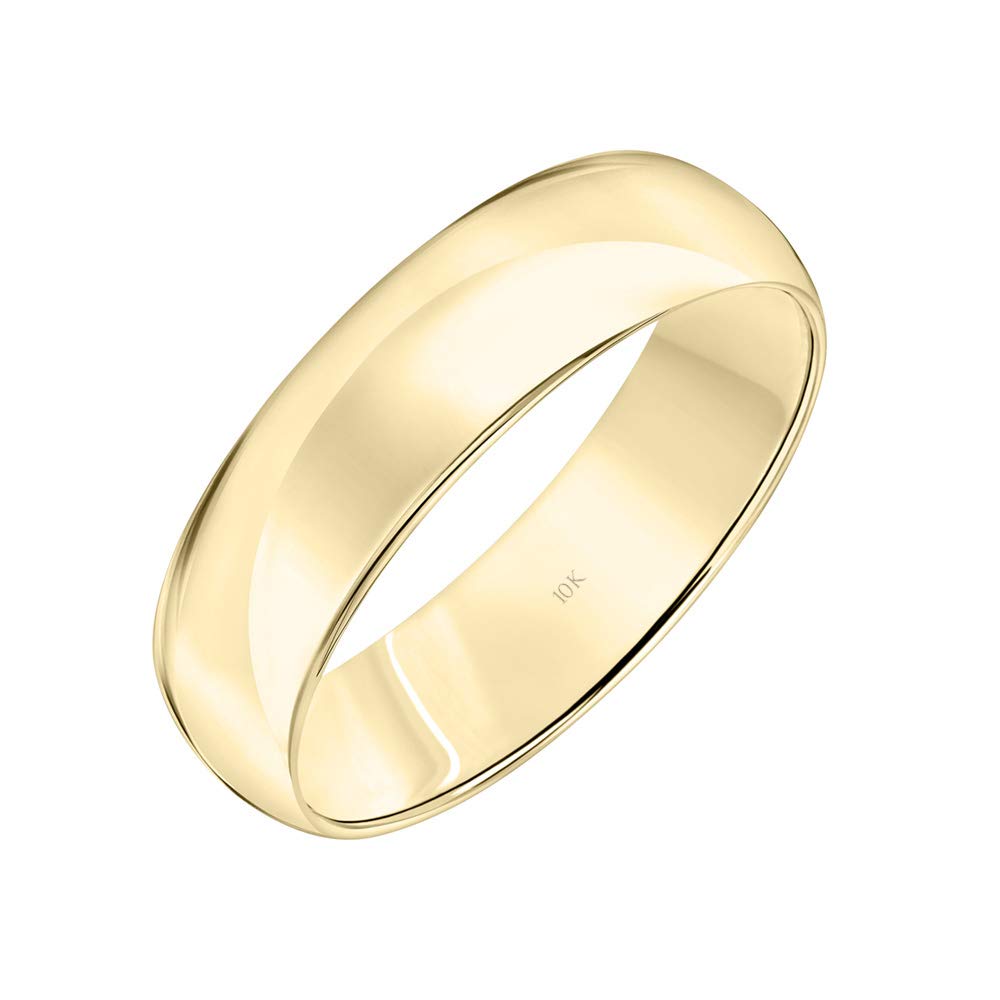 Brilliant Expressions 14K Yellow Gold Comfort Fit Signature Plain Classic Wedding Band, 6mm, Size 10