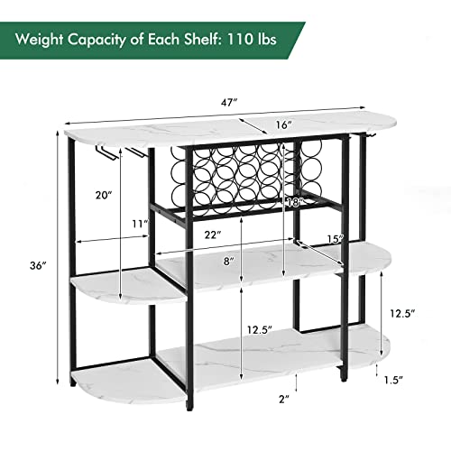 Giantex Wine Bar Cabinet, Wine Racks for 18 Bottles, Glass Holder, 47β Floor Stationary Island, Baker Rack, Storage Shelf for Kitchen, Dining Room, Living Room (White)