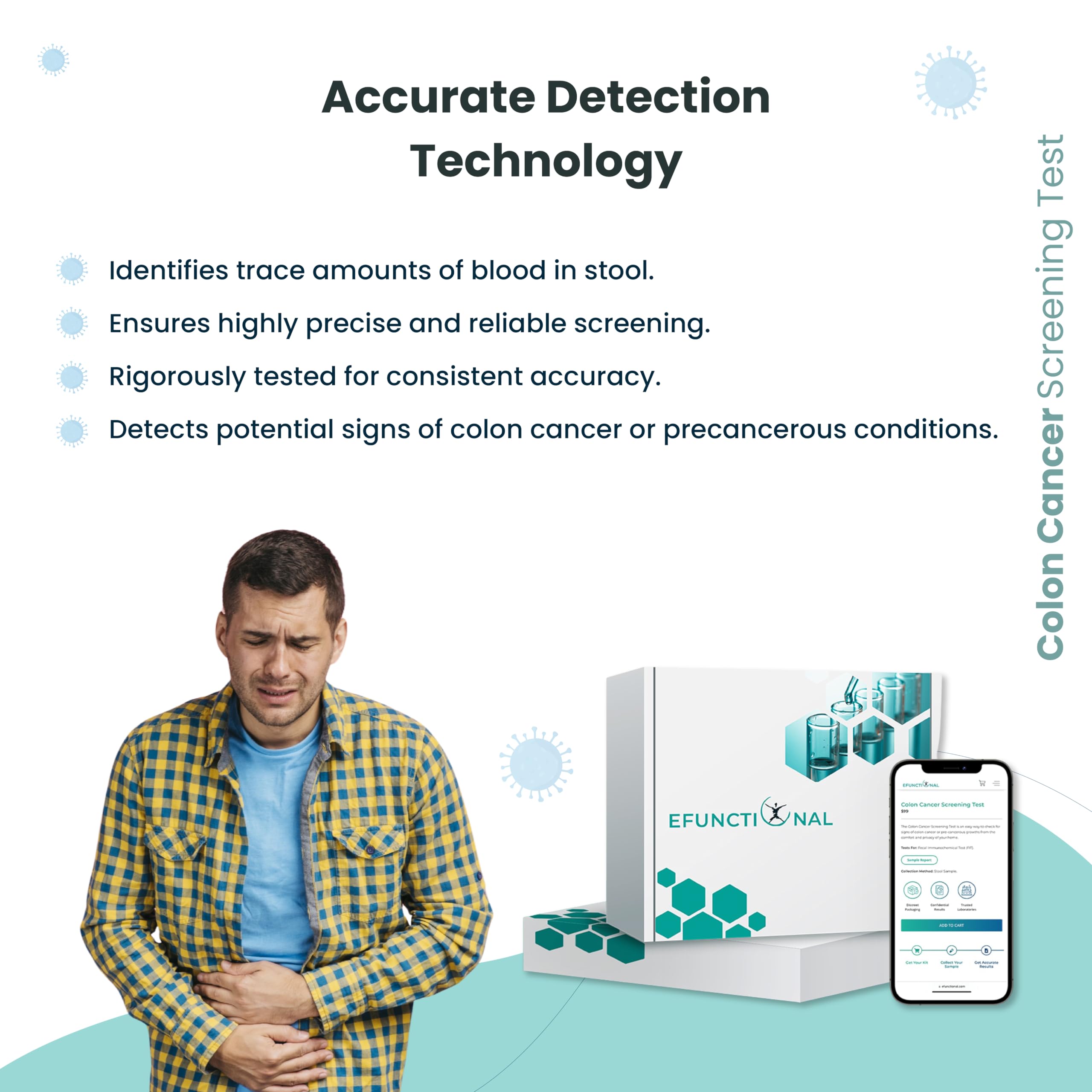 eFunctional Colon Cancer Screening Test: Easy at Home Use, Advanced Accurate Detection Technology, Private & Comfortable, Early Detection Advantage