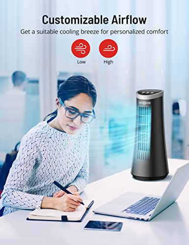 PARIS RHÔNE Small Tower Fan, 75° Oscillating Tower Fan with 2 Speeds, 12'' Cooling Desk Table Fan Portable Bladeless Fan for Bedroom Home Office Desktop