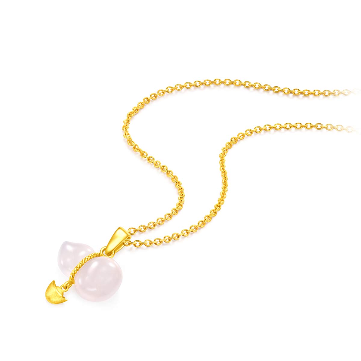 CHOW TAI FOOK 24K Gold and Rose Quartz Calabash & Ingot Pendant