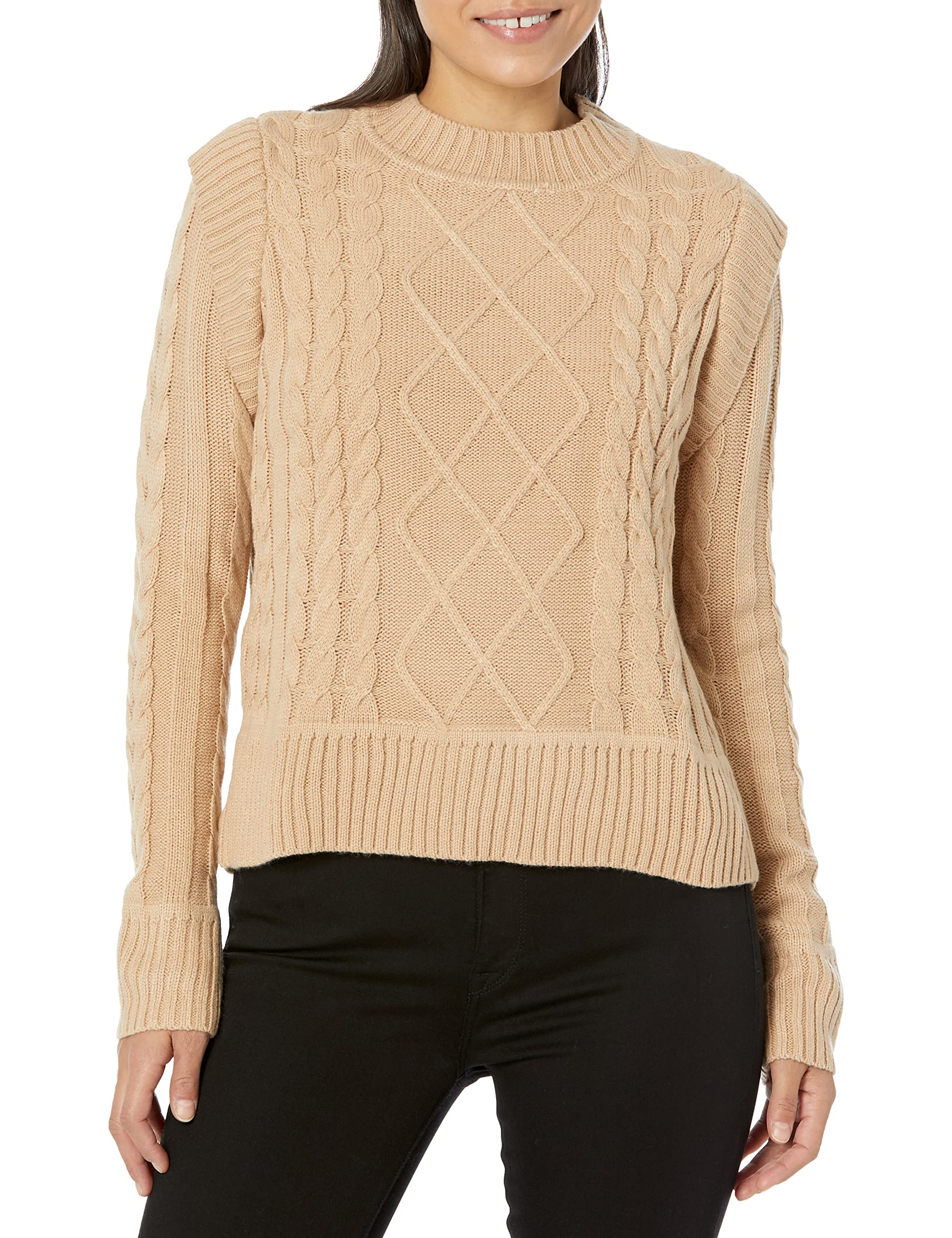 Calvin Klein Women's Petite Long Sleeve Crewneck Effortless Comfort Sweater, Wheat, X-Large