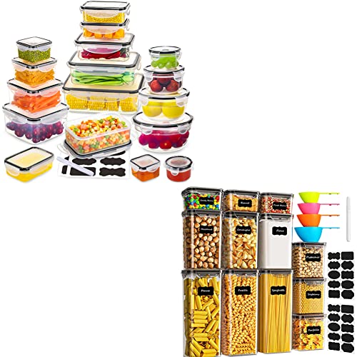 JSCARES 34 PCS Food Storage Containers Set and Food Storage Containers Set with Airtight Lids BPA-Free Plastic Food Container for Kitchen Storage Organization