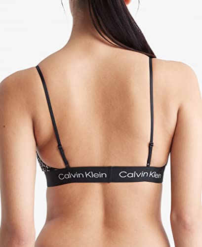 Calvin Klein Women's 1996 Cotton Unlined Bralette, Warped Logo Print Black, Large
