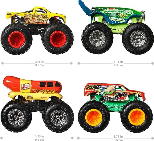 Hot Wheels Monster Trucks Set of 4 1:64 Scale Toy Trucks, Collectible Vehicles (Styles May Vary) (Amazon Exclusive)
