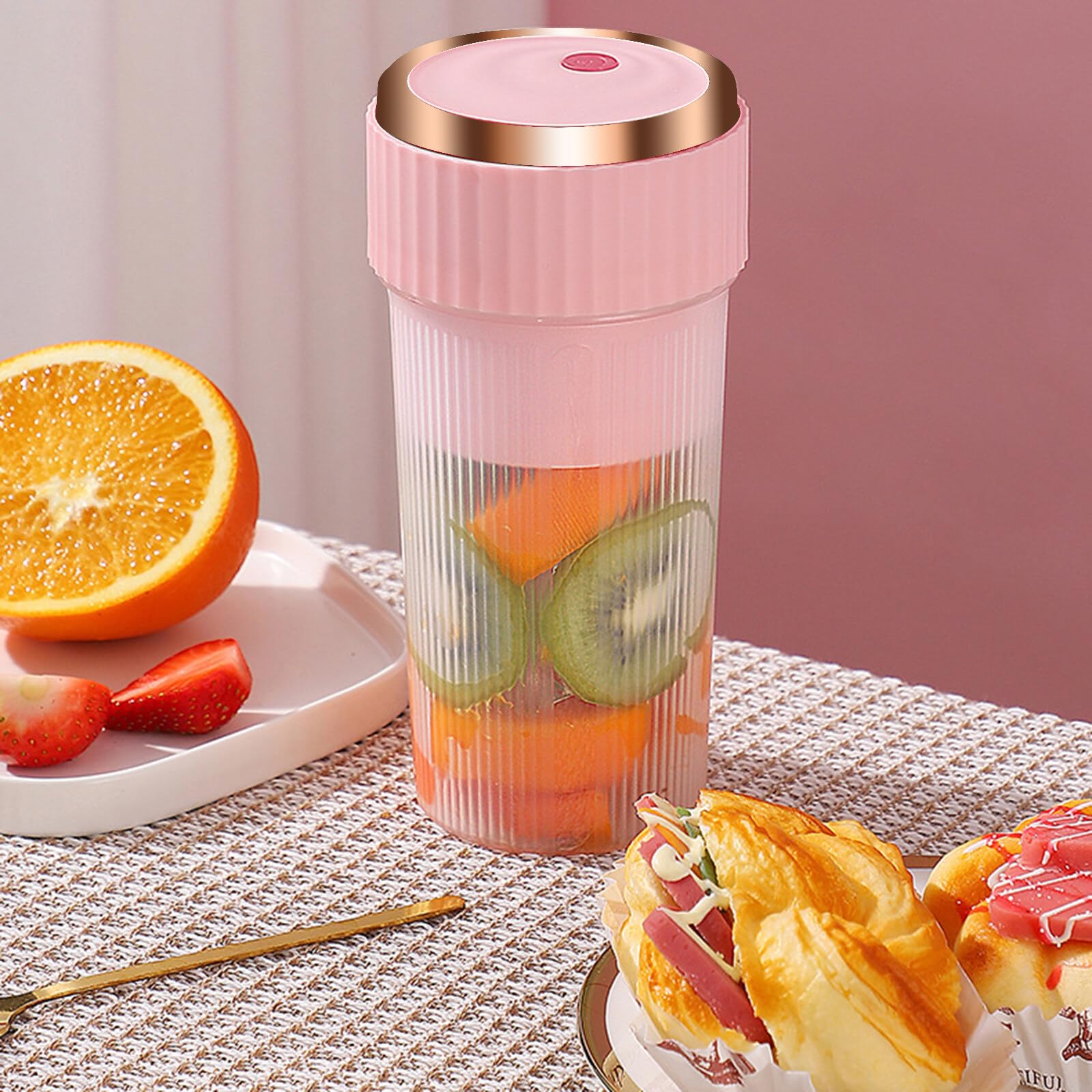 SH-RuiDu Portable Blender, 450ml Personal Size USB Rechargeable Mini Blender Fruit Juicer with 6 Strong Cutting Power Blades for Shakes and Smoothies, Portable Juicer for Home Office Travel Sports