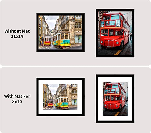 pojah 11x14 Picture Frame Set of 4,Black Photo Frame with Mat Display Pictures 8x10 or 11x14 Without Mat,PVC Glass,for Wall Home Office Décor(11x14,Black)
