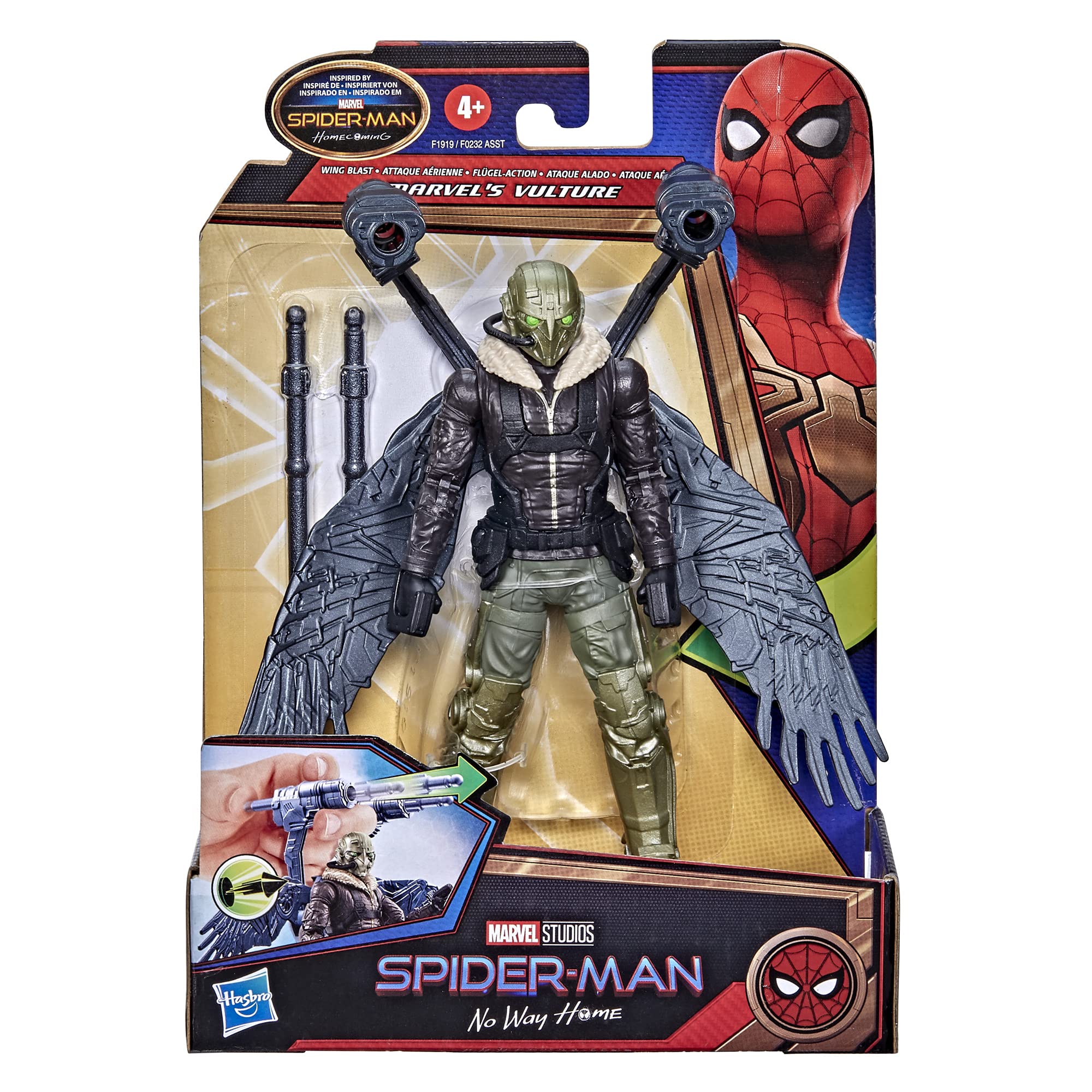Spider-Man Marvel 6-Inch Deluxe Wing Blast Marvel's Vulture, Movie-Inspired Action Figure Toy, Blasts Included Projectiles, Ages 4 and Up