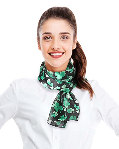 CBC Crown Women's St.Patrick's Shamrock Scarf Clover Scarf, One Size, Green White Black (Black - Shamrock)
