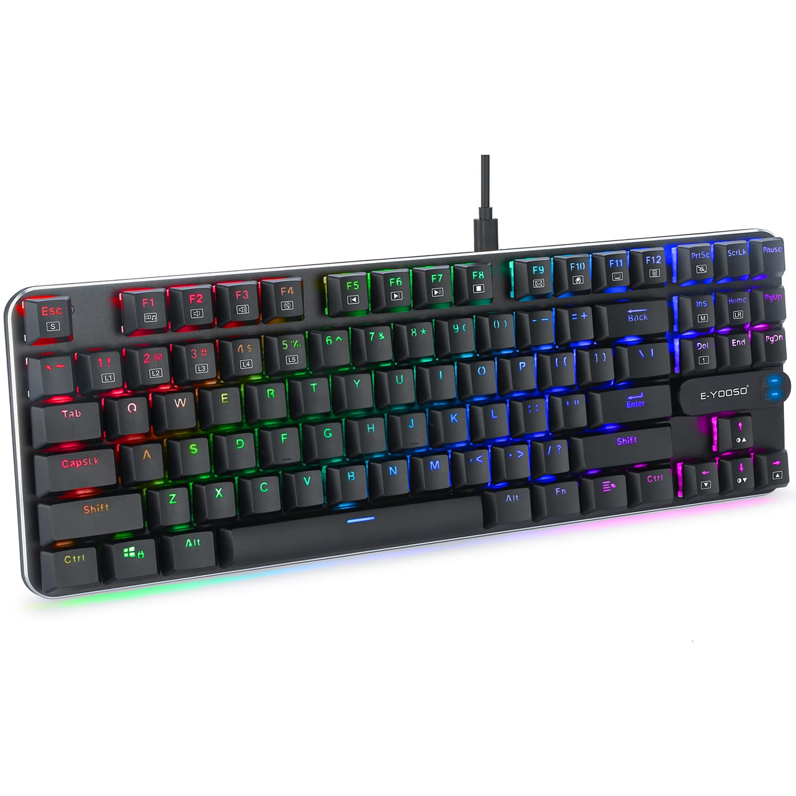 DEANEEK Mechanical Gaming Keyboard Compact 87 Key Tenkeyless RGB Backlit Computer Keyboard with TKL Tenkeyless Hot-Swappable Ultra-Slim USB-C Anti Ghosting for PC, MAC Z-66 (Black-Blue Switch)