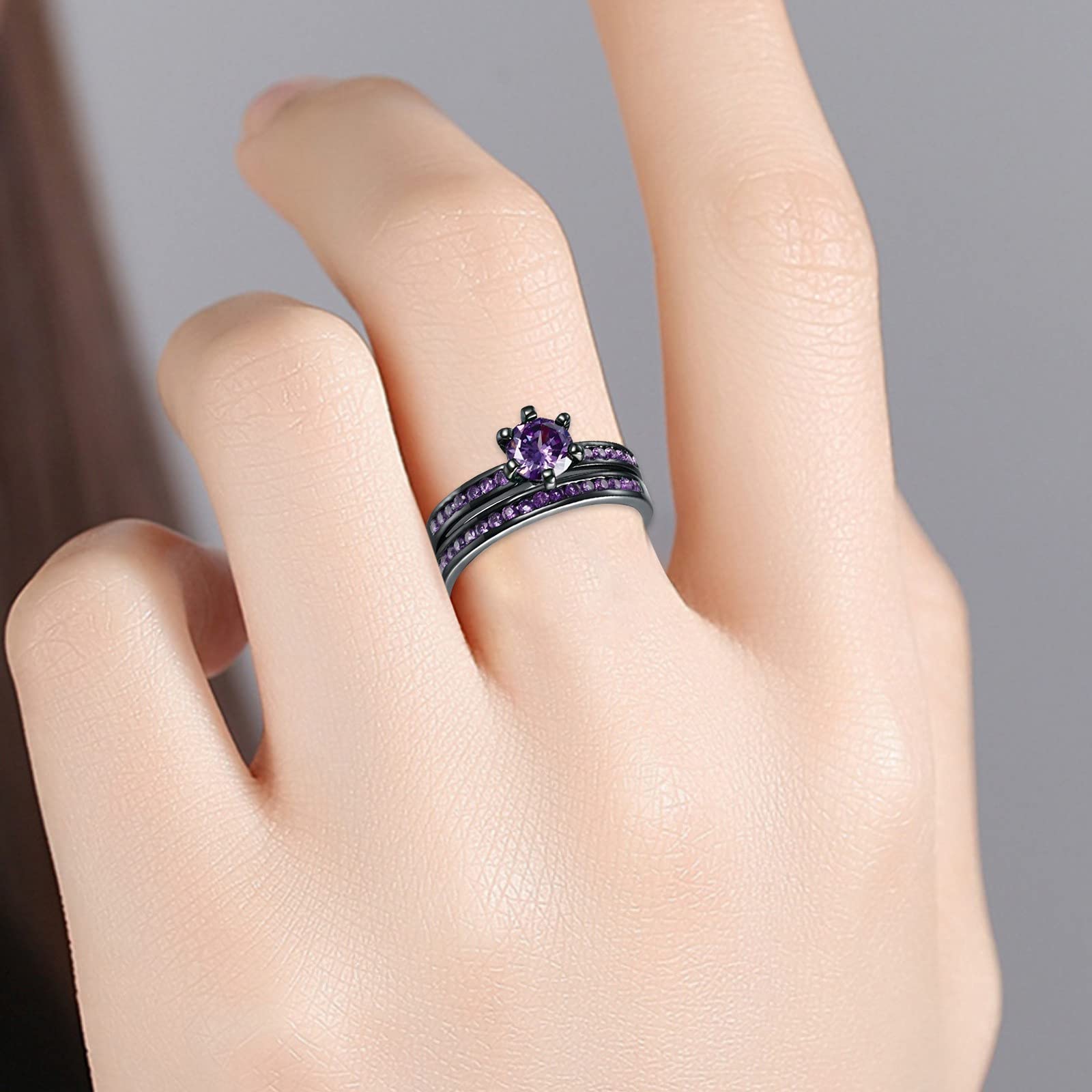 Colorful Cubic Zircon Ring Wedding Engagement Eternity Bridal Ring Set Filled Zirconia Ring Purple