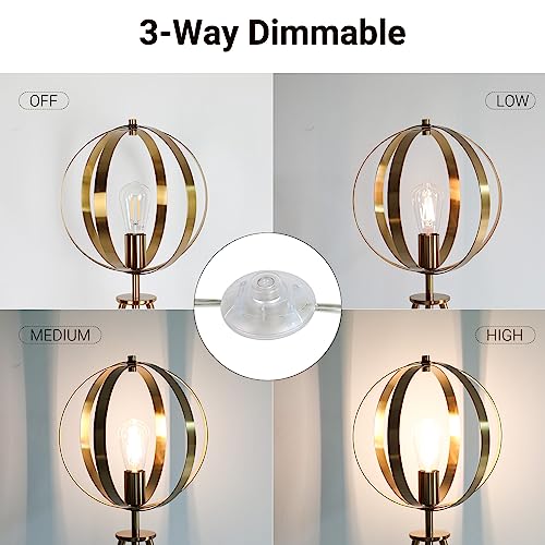 JUNNAI Gold Tripod Floor Lamp: Elegant Tall Lamp with Brass Rotating Cage Shade & E26 Lamp Base | Modern Standing Lamp for Living Room, Bedroom, Office