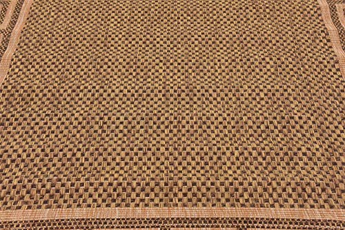 Unique Loom Outdoor Border Collection Area Rug - Greek Key (5' 4" Square, Brown/ Light Brown)