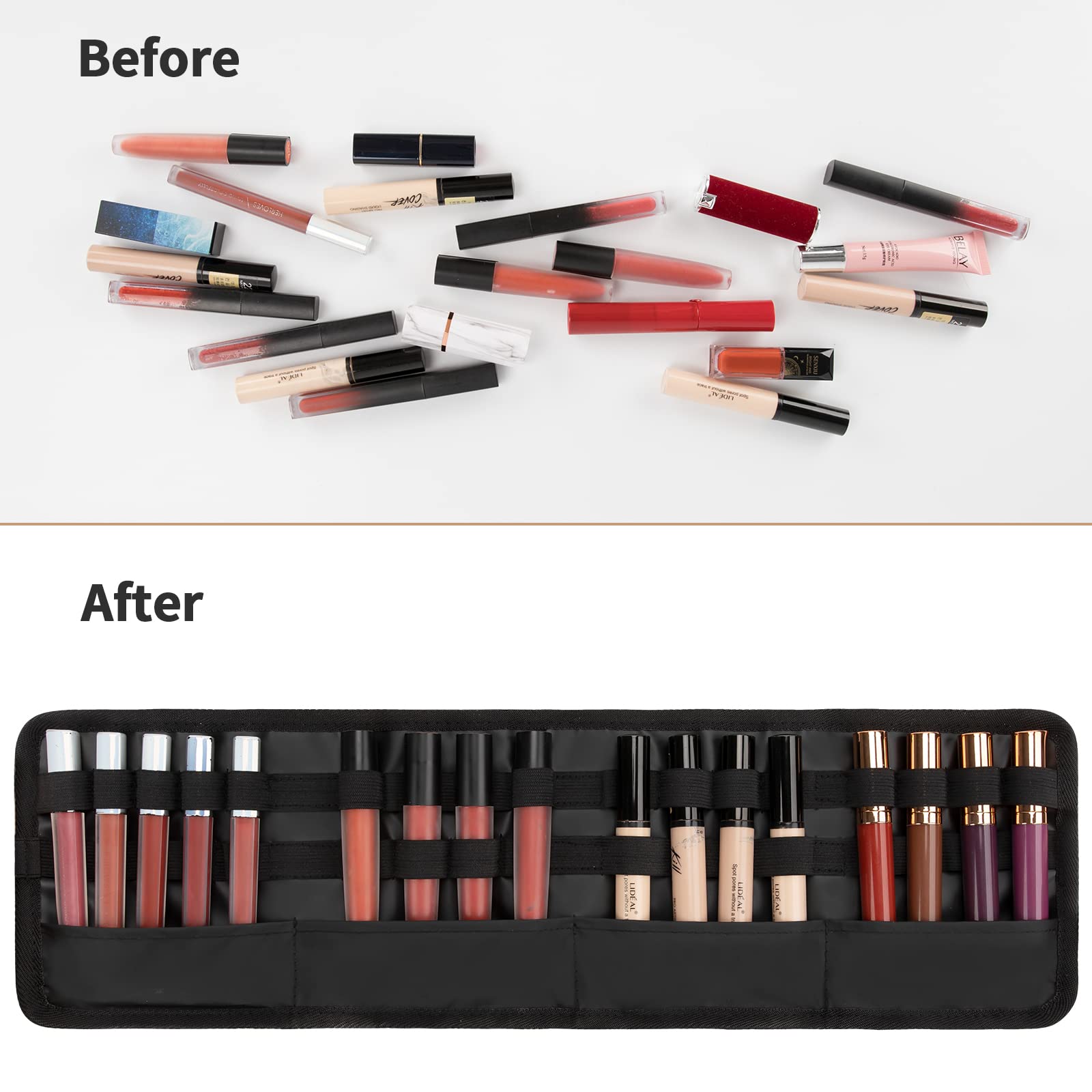 CUBETASTIC Lipstick Organizer - 20 Slots, Portable Lipstick Bag, Travel Lipstick Holder with Elastic Bands, Cosmetic Makeup Storage Bag for Liquid Lipstick Tube - Lipstick Not Included