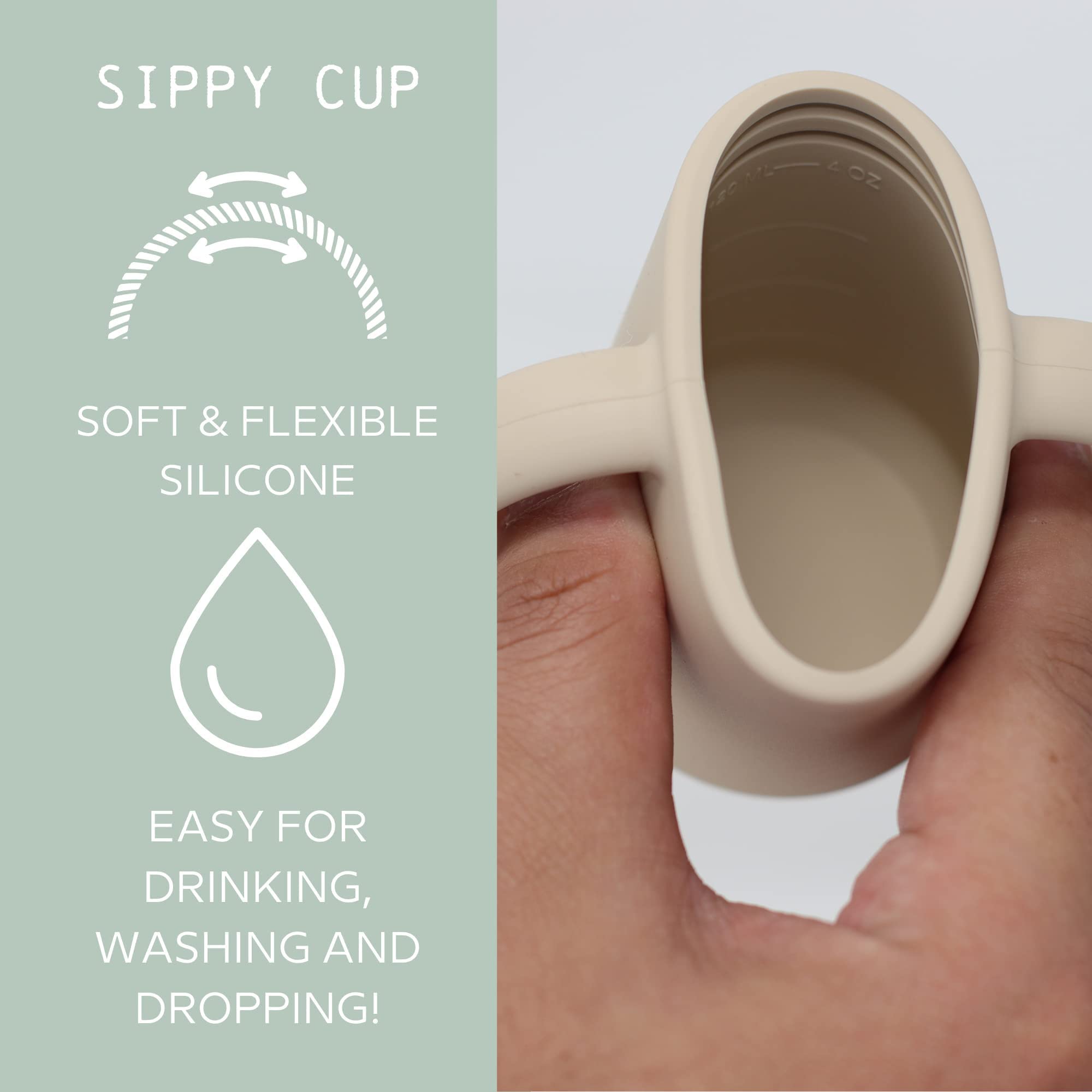 LoveyLu Silicone Sippy Cup, Toddler Cup With Straw, Training Soft Spout Cups for Toddlers With Handles, No Spill Lids, Durable, Drop Proof, Easy Grip, Microwave, Dishwasher, and Freezer Safe, Sand