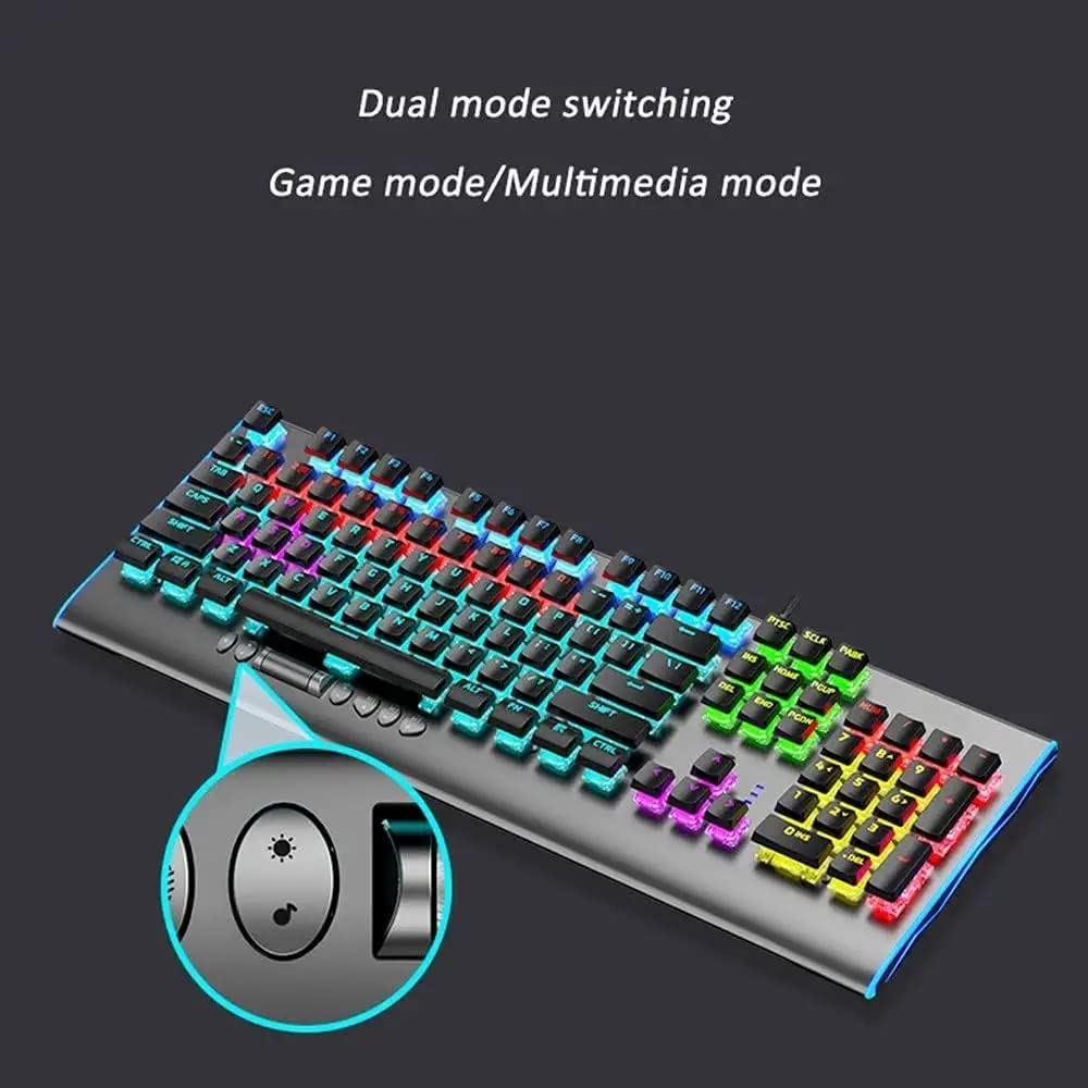EYEARN Mechanical Gaming Keyboard, USB Wired Mechanical Keyboard, LED Rainbow Backlit Wired Keyboard, Suitable for Office, Games, Work, Family, Competitive Games (104 Keys) Responsive and Fast