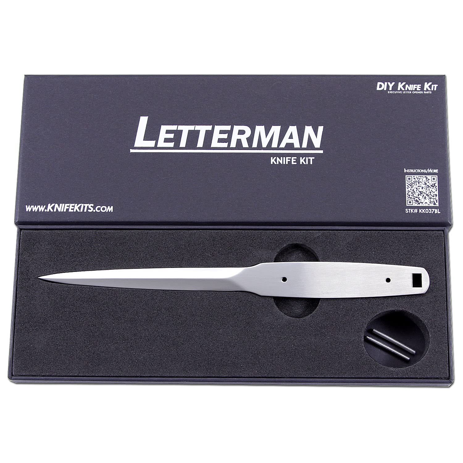 EZSMITH Letterman Knife Kit - DIY Fixed Blade Knife - (Blade Blank & Pinstock w/Pre-machined Bloodwood Handle Blanks) - (USA Design) - (Gift Boxed) - (by KnifeKits)