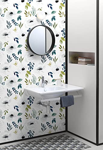 HAOKHOME 93245-2 Peel and Stick Floral Wallpaper Home Decor Removable White/Grey/Black Vinyl Self Adhesive Mural 17.7in x 9.8ft