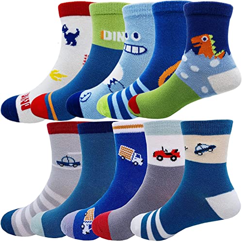 Cczmfeas Kids Boys Cartoon Dinosaurs Pattern Sport Socks 10 Pairs (4-7 Years, Dinosaurs-Gray)